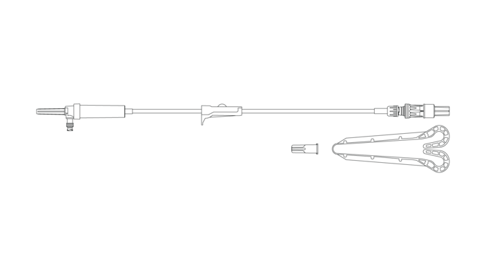 Secondary administration set, non-vented needle-free valve, bag access ...