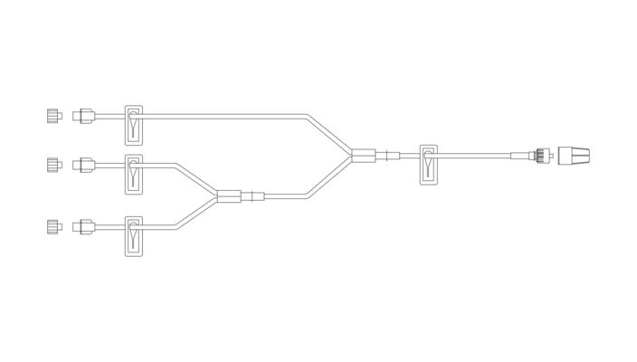 Extension set smallbore trifuse 4 slide clamp(s) 3 female luers spin ...